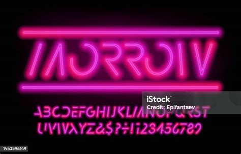 모로우 알파벳 글꼴입니다 네온은 미래의 문자와 숫자를 채색합니다 형광색의에 대한 스톡 벡터 아트 및 기타 이미지 형광색의 나이트클럽 닦기 Istock