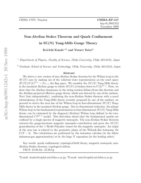 Pdf Non Abelian Stokes Theorem And Quark Confinement In Su3 Yangmills Gauge Theory