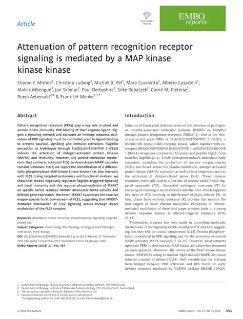 Pdf Attenuation Of Pattern Recognition Receptor Signaling Is Mediated By A Map Kinase Kinase