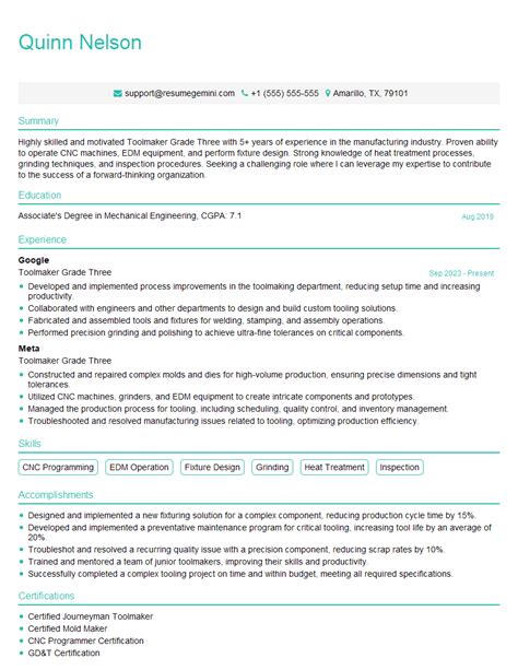 Top 10 Questions For Toolmaker Grade Three Interview Resumegemini