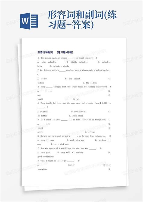 形容词和副词 练习题 答案 Word模板下载 编号qvxkvdpn 熊猫办公