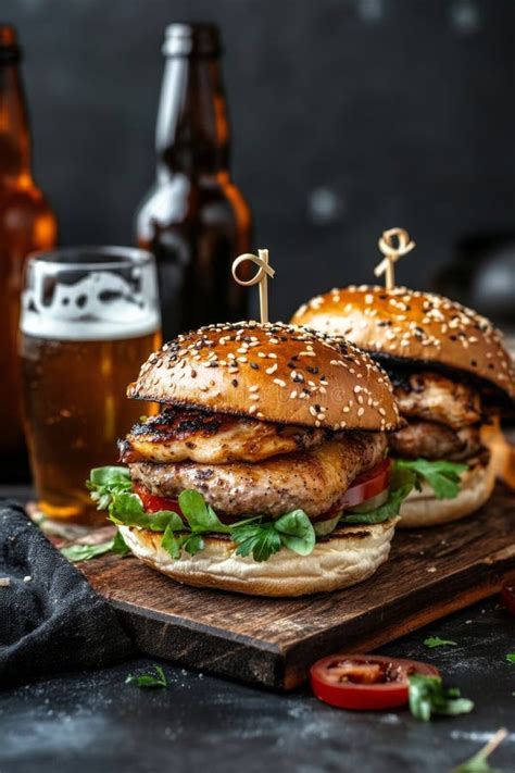 Delicious Gourmet Burgers Served With Craft Beer At A Cozy Restaurant