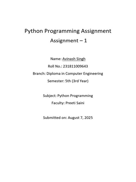 Avinash Singh Python Programming Assignment 1 Pdf Computer
