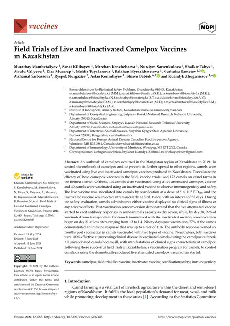 Pdf Field Trials Of Live And Inactivated Camelpox Vaccines In Kazakhstan