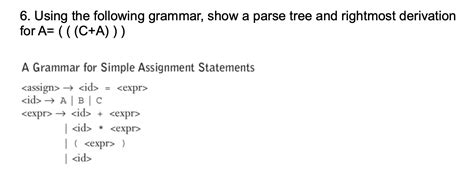 Solved 6 Using The Following Grammar Show A Parse Tree And