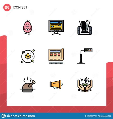 Mobile Interface Filledline Flat Color Set Of 9 Pictograms Of Print Blueprint Mobile