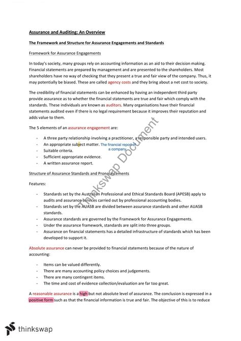 Auditing And Assurance Services Notes Acct3708 Auditing And Assurance Services Unsw
