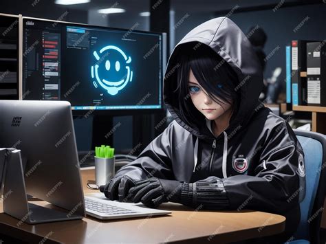 Premium Photo Scammer With Mask And Hood Hacking Security Server