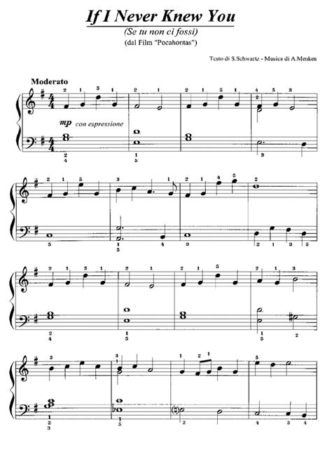 If I Never Knew You Easy Piano Sheet Music Easy Sheet Music