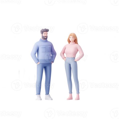Two Stylized Characters Stand Together In Casual Attire Showcasing
