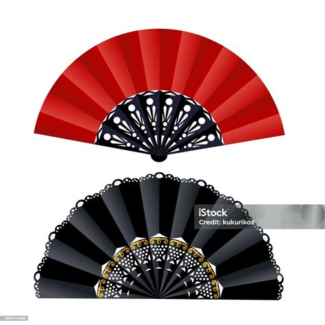 빨간색과 검은색 접이식 벡터 팬 선풍기 개인 장식품에 대한 스톡 벡터 아트 및 기타 이미지 선풍기 개인 장식품 접이식 부채