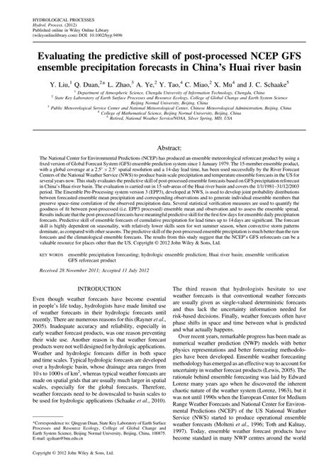 Pdf Evaluation Of The Skill Of Pre Processed 14 Day Ncep Gfs Ensemble