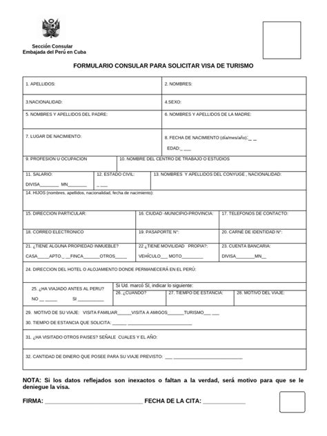 1 Formulario Solicitud Visa Turismo Pdf