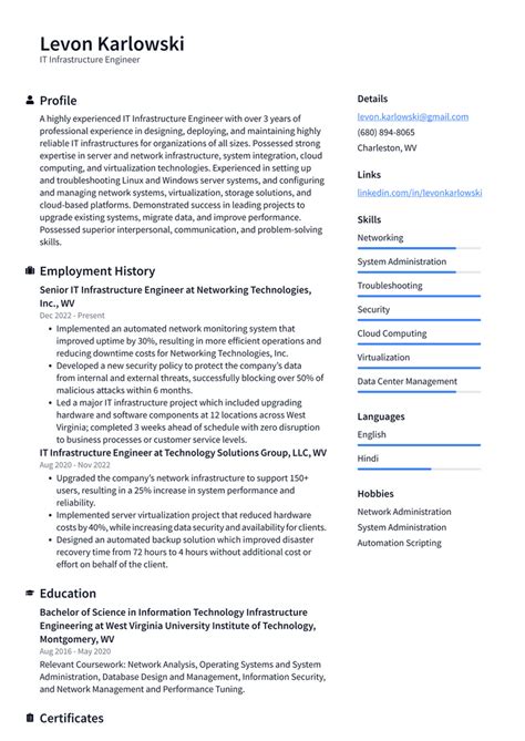 Amazon It Infrastructure Engineer Resume Examples
