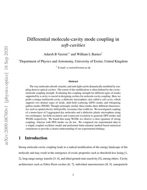Pdf Differential Molecule Cavity Mode Coupling In Soft Cavities