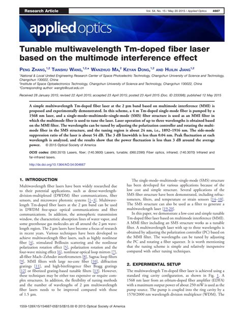 Pdf Tunable Multiwavelength Tm Doped Fiber Laser Based On The Multimode Interference Effect