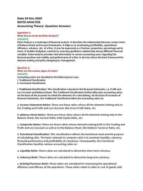 Ratio Analysis Notes And Practice Questions With Solutions Pdf Dividend Working Capital