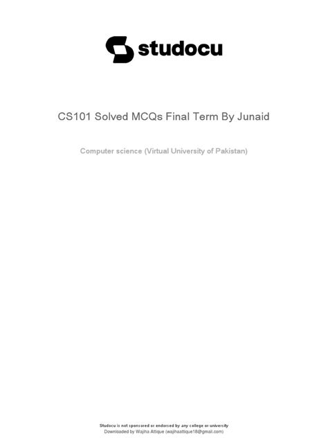 Cs101 Final Term Mcqs By Junaid Pdf Databases Programming