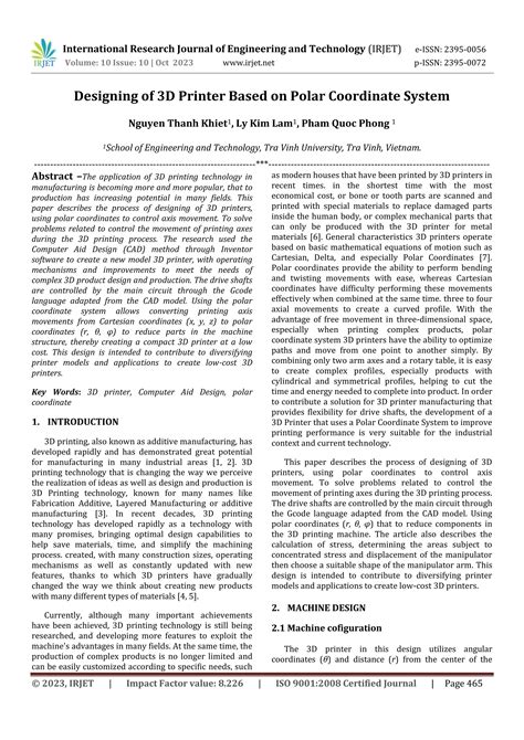 Designing Of 3d Printer Based On Polar Coordinate System Pdf