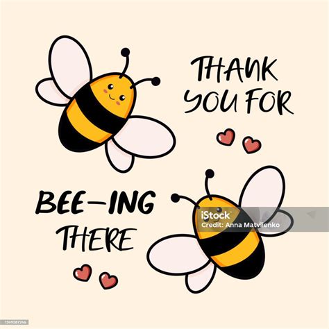 귀여운 꿀벌 인사말 카드 손으로 그린 엽서 컬러 트렌디 한 벡터 일러스트 와 텍스트 만화 낙서 스타일과 문구가있는 것은 주셔서