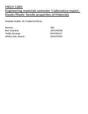 Tensile Testing Lab Semester Lab Report Docx MECH Engineering Materials Semester