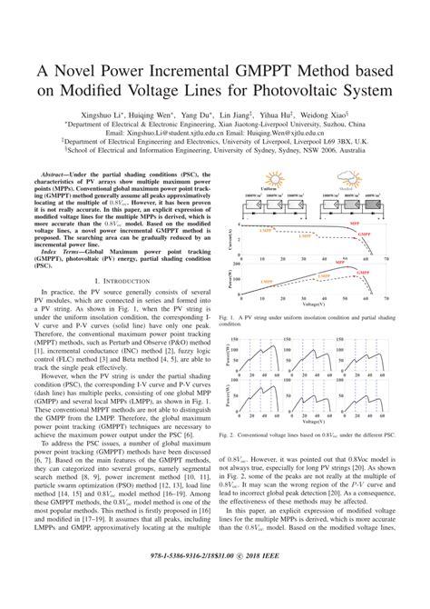 Pdf A Novel Power Incremental Gmppt Method Based On Modified Voltage