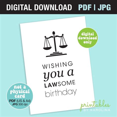 Birthday Card Lawyer Printable Minimalistic Lawyer Card For Attorney Card For Him Card For Her