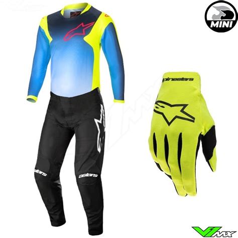 Alpinestars Racer Hoen Mini 2024 Kinder Crosspak Zwart Fluo Geel Blauw Nacht Navy