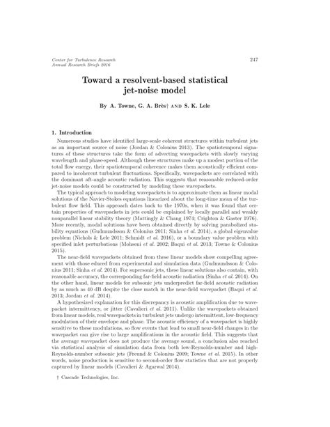 Pdf Toward A Resolvent Based Statistical Jet Noise Model