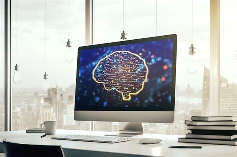 Premium Photo Modern Computer Monitor With Creative Artificial Intelligence Symbol Neural