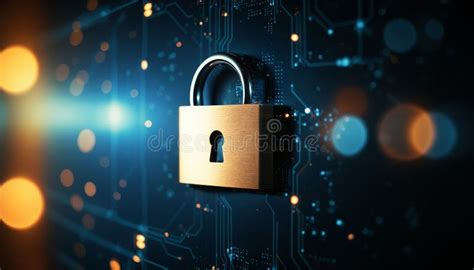 Cybersecurity Concept With Glowing Lock Icon On Digital Network Background Stock Image Image