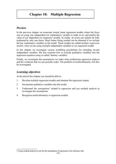 Chapter 10 Multiple Regression Preview In The Previous Chapter We Examined Simple Linear