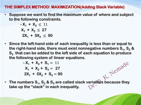 Simplex Method Slack Surplus And Artificial Variable