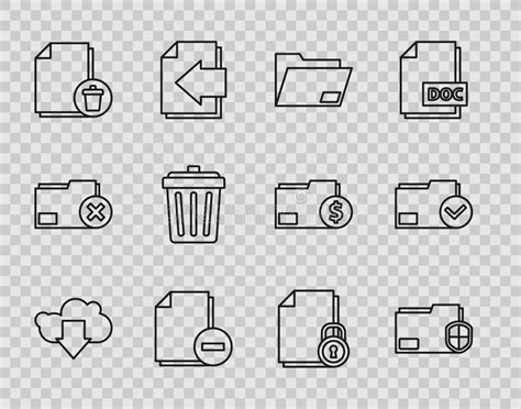 Set Line Cloud Download Document Folder Protection With Minus Delete File Document Trash Can