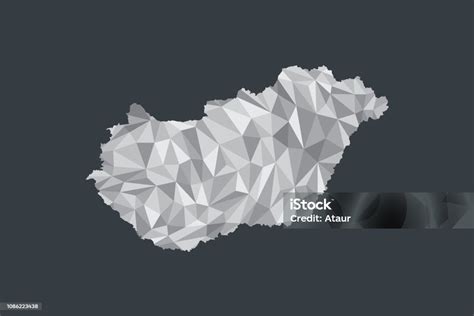 화이트 색상 기하학적 도형이 나 검은 배경 그림에 삼각형의 낮은 폴 리 헝가리 지도 벡터 0명에 대한 스톡 벡터 아트 및 기타