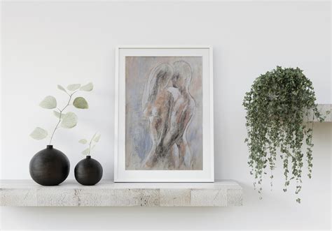 Abstract Erotic Couple Art Print Unframed Nude Figure Painting For Contemporary Home Sexy
