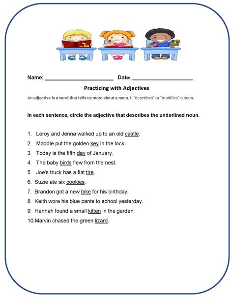 Adjective Worksheets For 3 5 Grades Worksheets Library