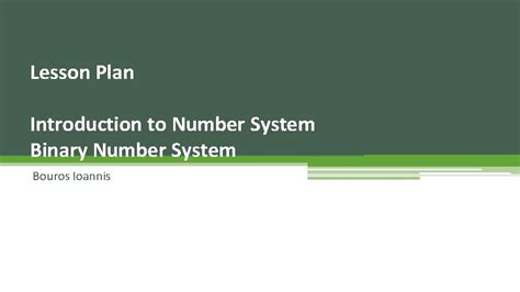 Lesson Plan Introduction To Number System Binary Number