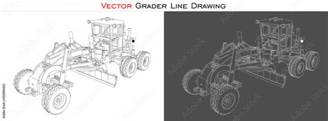 Grader Line Drawing Vector Front View Technical Blueprint Wireframe