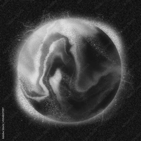 Black And White Abstract Blob Science Planet Marble Sphere With Fog