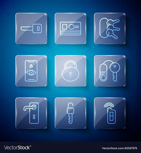 Set Line Door Handle Unlocked Key Car Royalty Free Vector