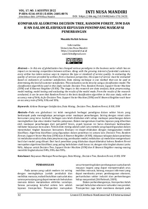 Pdf A Komparasi Algoritma Decision Tree Random Forest Svm Dan K Nn