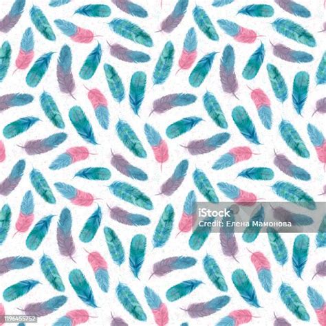 분홍색과 청록색 깃털과 흰색 배경에 수채화 스플래시와 원활한 간단한 수채화 패턴 핸드 드로잉 종이 배경 화면 섬유 초대장 인쇄 인사말 0명에 대한 스톡 벡터 아트 및 기타