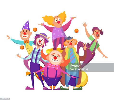 광대 그룹 재미있는 색의 엔터테인먼트 서커스 노동자 격리된 문자 어릿광대 서커스 공연자에 대한 스톡 벡터 아트 및 기타 이미지 어릿광대 서커스 공연자 서커스 오락 행사