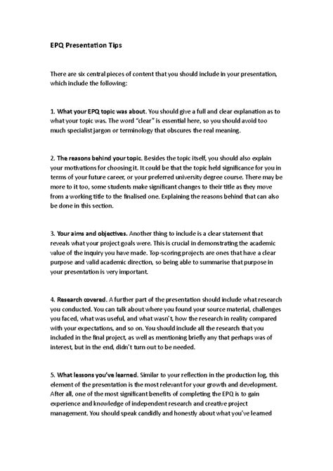 Epq Presentation Tips Epq Presentation Tips There Are Six Central Pieces Of Content That You