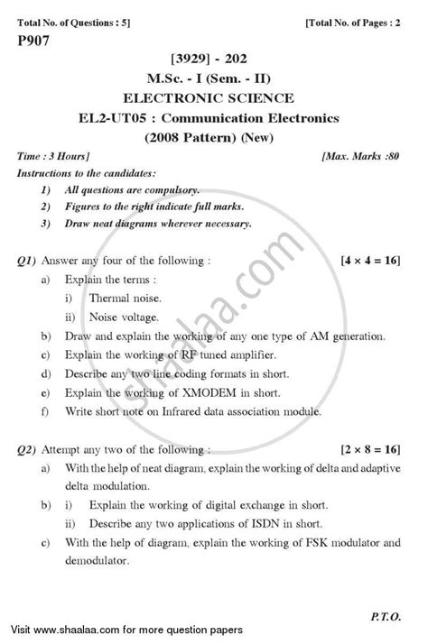 Communication Electronics 2011 2012 M Sc Electronics Semester 2 P907 New Question Paper With Pdf