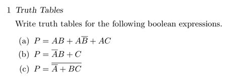 Solved 1 Truth Tables Write Truth Tables For The Following