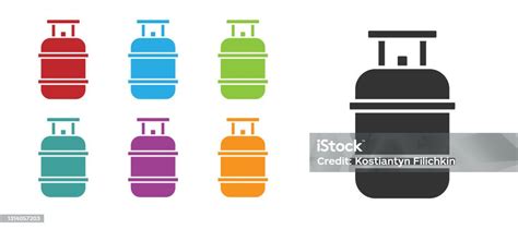 흰색 배경에 격리 된 검은 프로판 가스 탱크 아이콘 인화성 가스 탱크 아이콘 다채로운 아이콘을 설정합니다 벡터 가솔린에 대한
