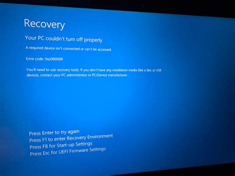 0x000000f Recovery Error Your Pc Couldnt Turn Off Properly Windows Forum
