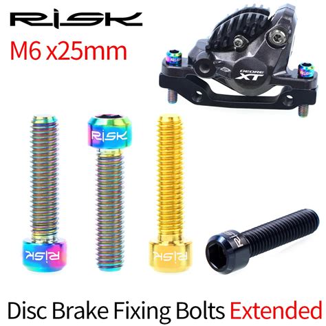 Risk 산악 자전거 디스크 캘리퍼 브레이크 고정 볼트 나사 티타늄 합금 확장 M6x25mm 박스당 2 개자전거 브레이커